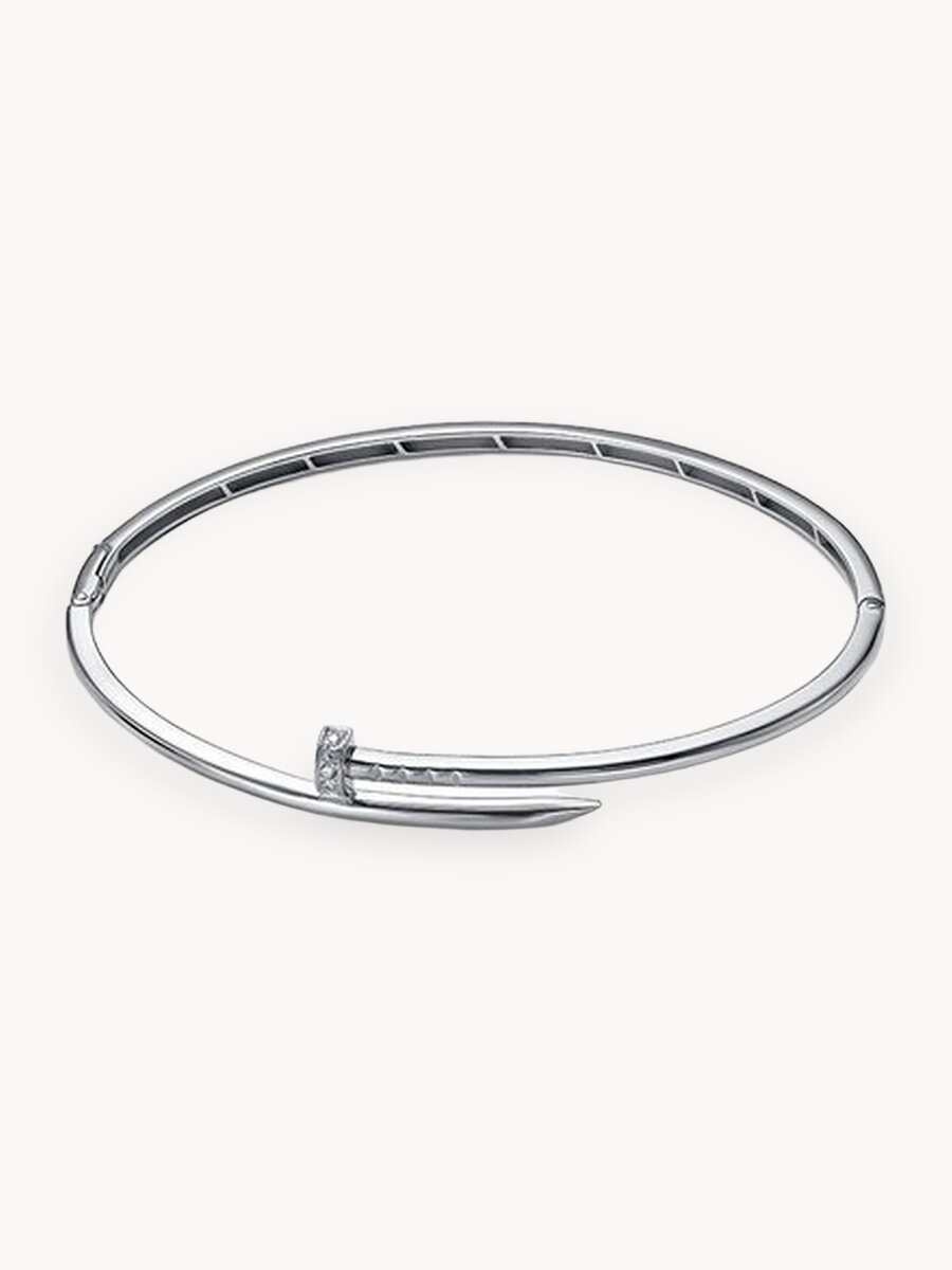 Жесткий браслет, серебро, 925 проба, родирование, фианит