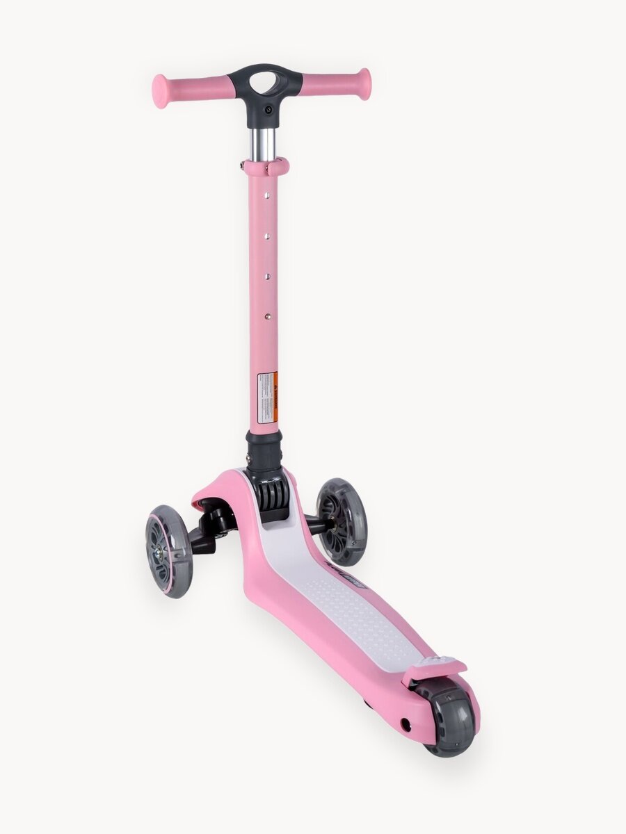 Детский самокат, три светящиеся колеса, складной, рост до 140см, до 50 кг. Nipper, розовый