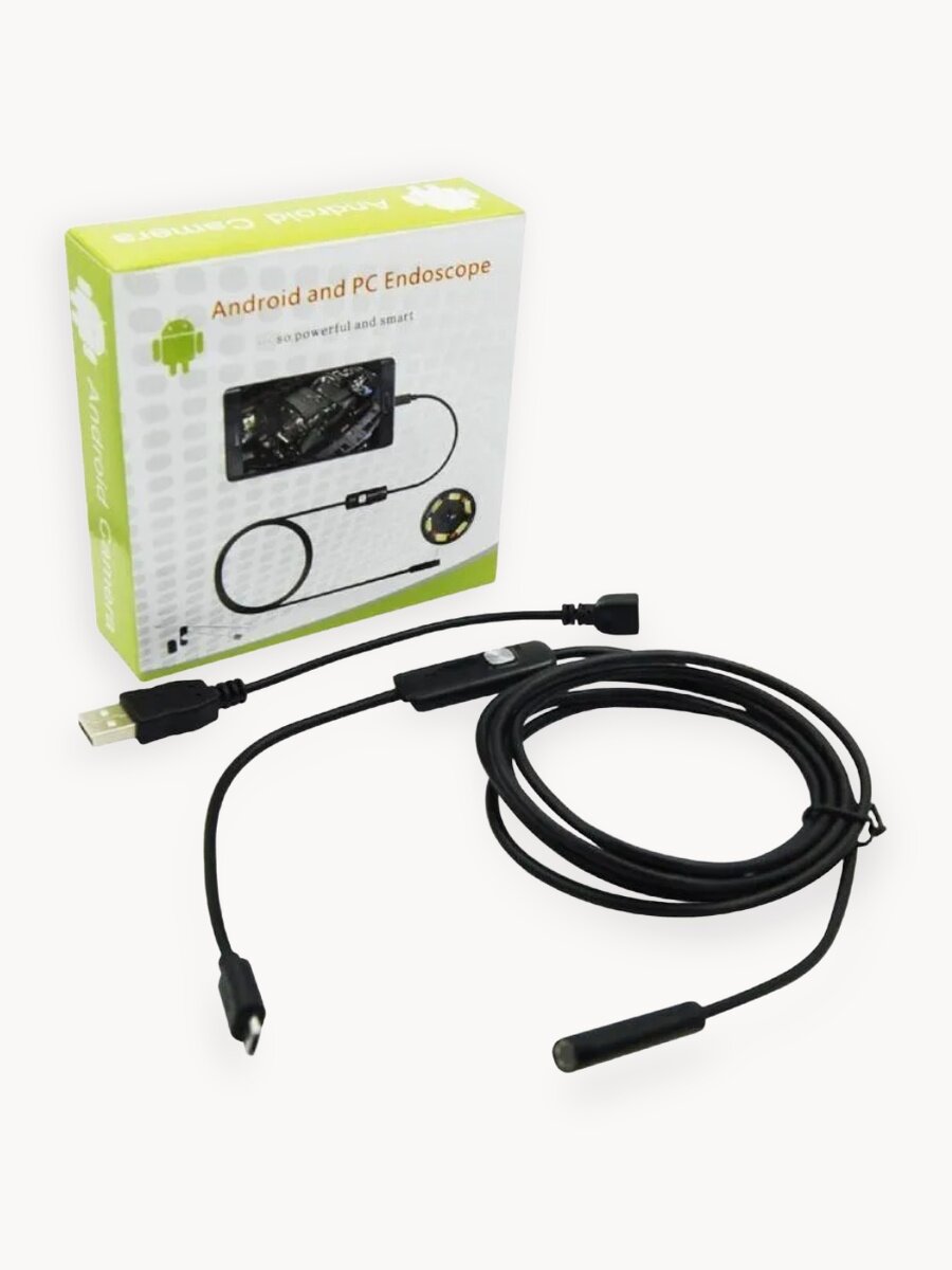 Эндоскоп для смартфона / Эндоскоп гибкая камера для смартфона и для компьютера, зонд с камерой для труднодоступных мест / Видеоэндоскоп 5 метров