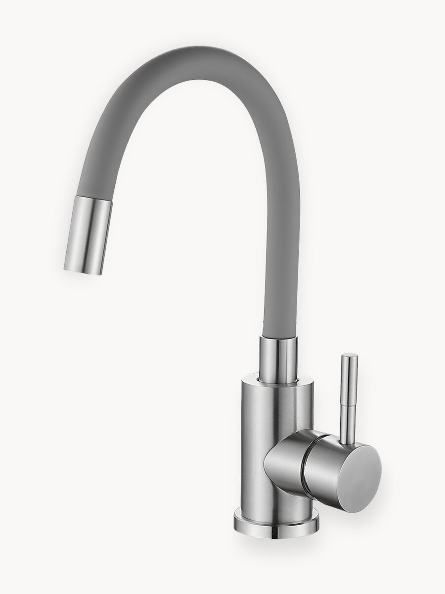 Смеситель для кухни с гибким изливом из нержавеющей стали серый