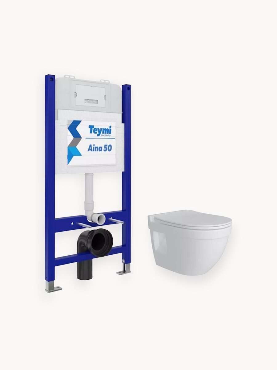 Инсталляция с унитазом комплект 5 в 1 Teymi унитаз подвесной безободковый Vitra Pro кнопка черная F00677