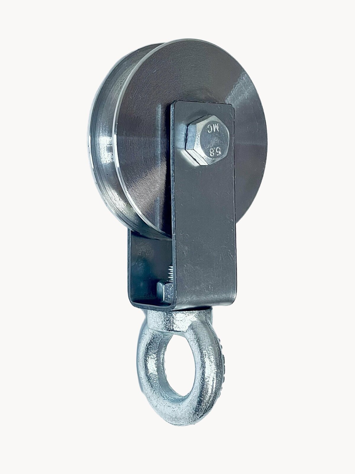 Блок монтажный армогиб с рым-болтом 12 мм, ролик Ф 90 мм с подшипником и канавкой 15 мм для подъема грузов до 315 кг