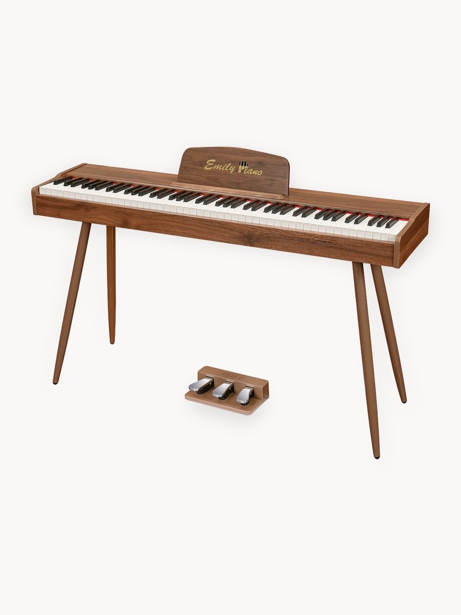 Цифровое пианино EMILY PIANO D-47 Walnut коричневый матовый, 88 клавиш, ножки металл, трех педальный блок, адаптер