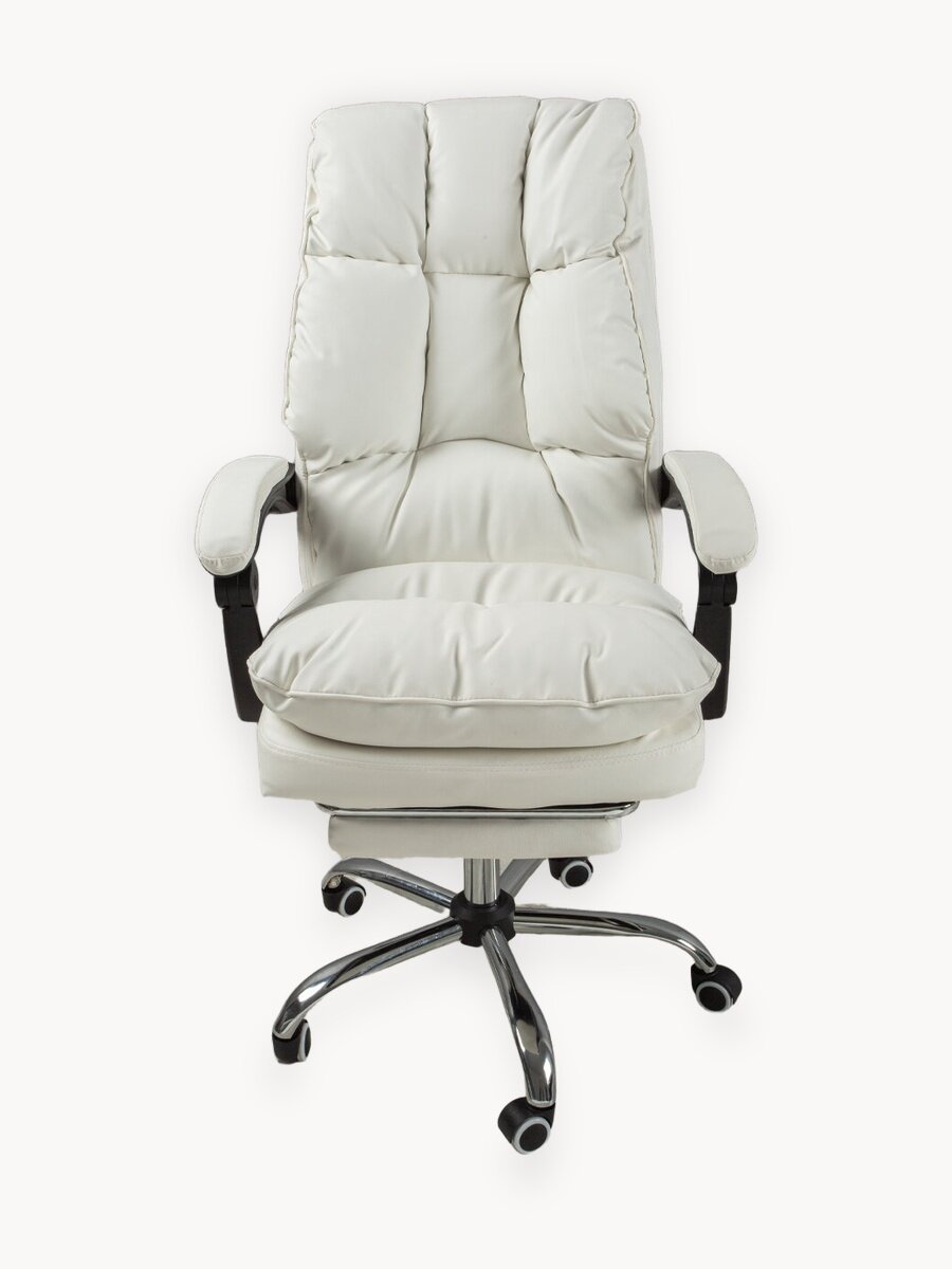 Мягкое компьютерное кресло для дома и офиса, с подставкой для ног, из экокожи, цвет белый