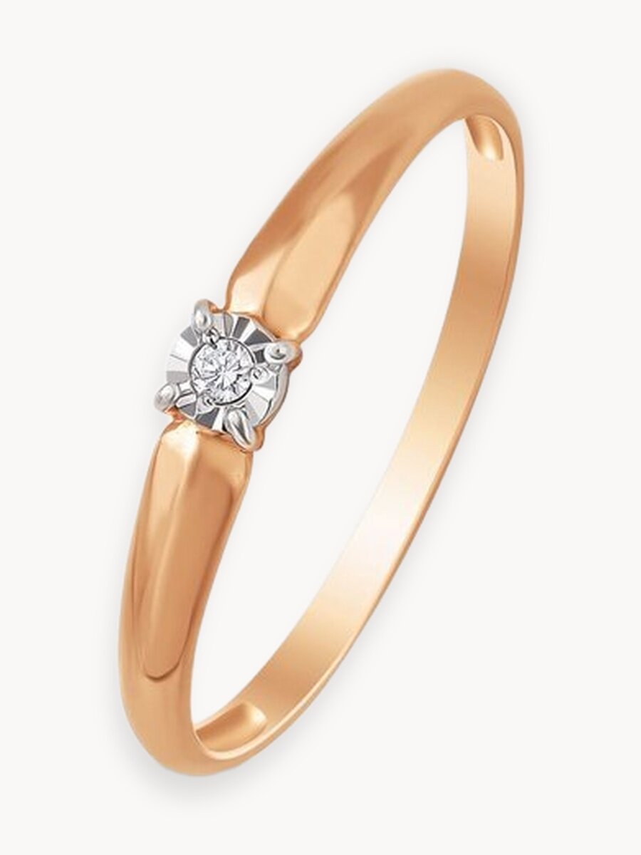 Кольцо помолвочное, красное золото, 585 проба, родирование, бриллиант