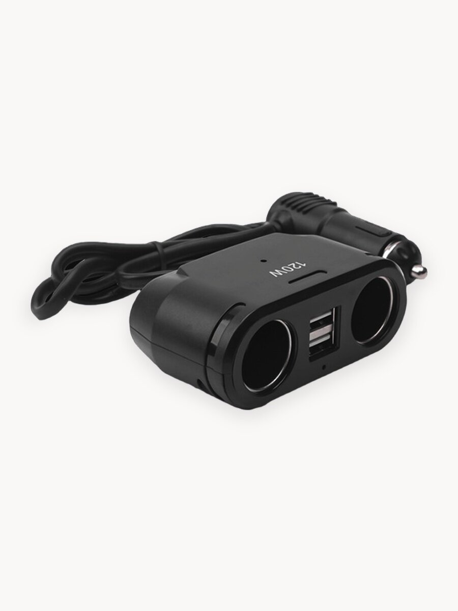 Разветвитель прикуривателя 12/24В на 2 гнезда 120W + 2хUSB разъема 5V-3.1А, со светодиодной подсветкой