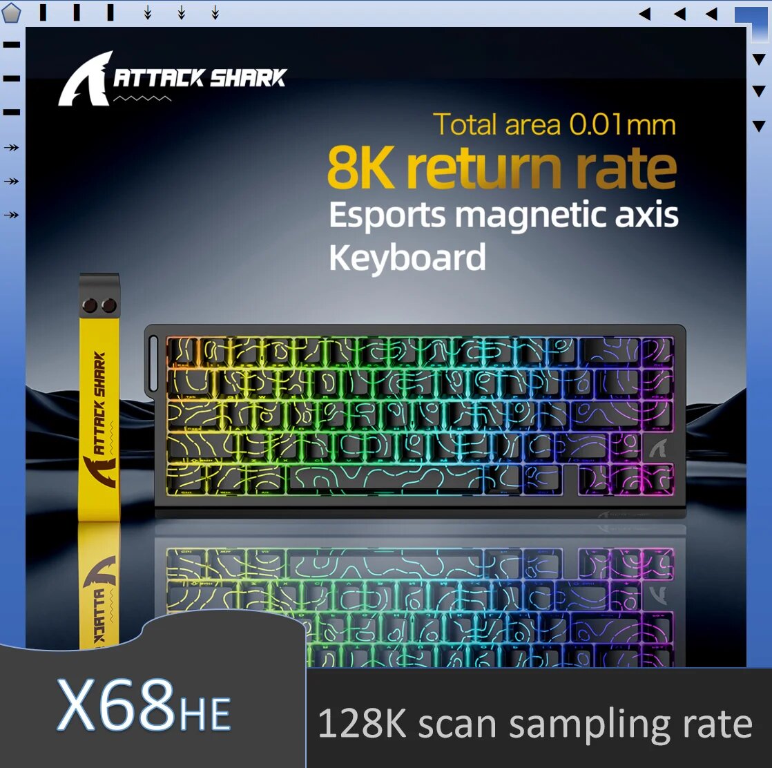 ATTACK SHARK X68HE Магнитные Клавиатура 66 клавиш PBT X68he Black contour