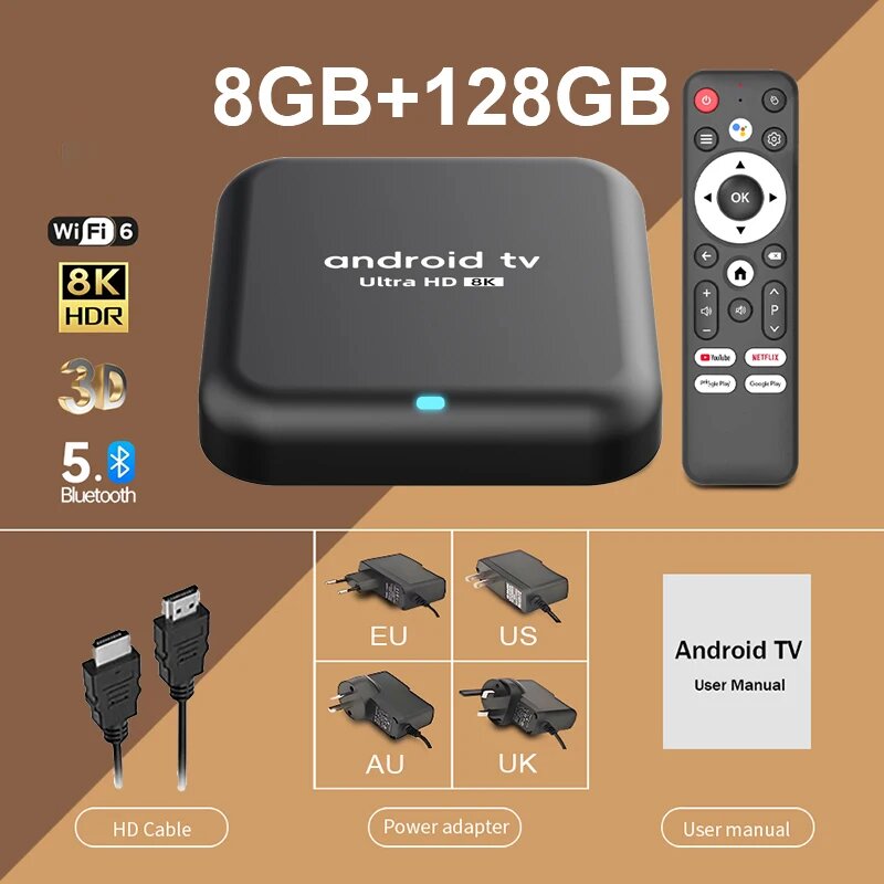 Android TV Box 8GB 128GB Wi-Fi 6 8K HDR