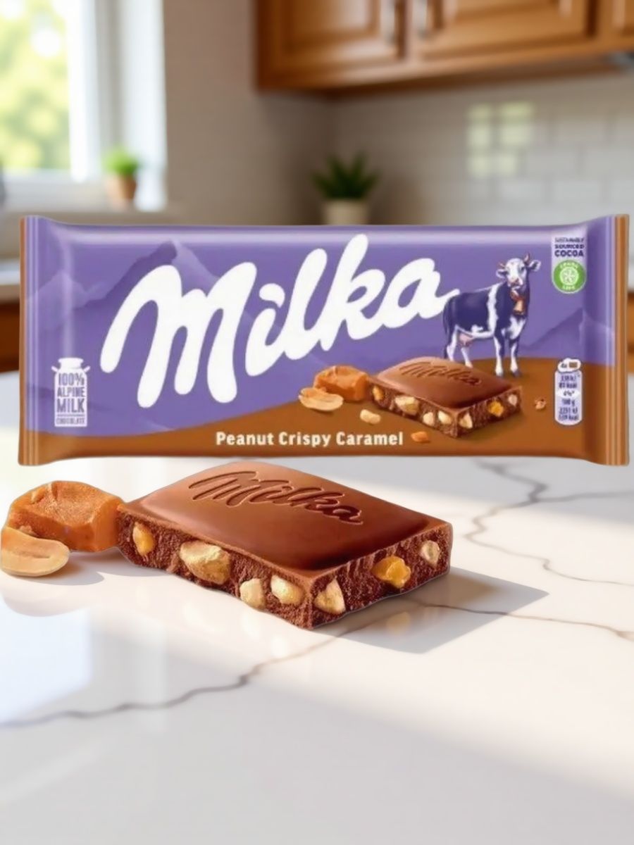 Шоколадная плитка Milka Peanut Crispy Caramel молочный шоколад с арахисом и хрустящей карамелью,90 гр. (Швейцария)