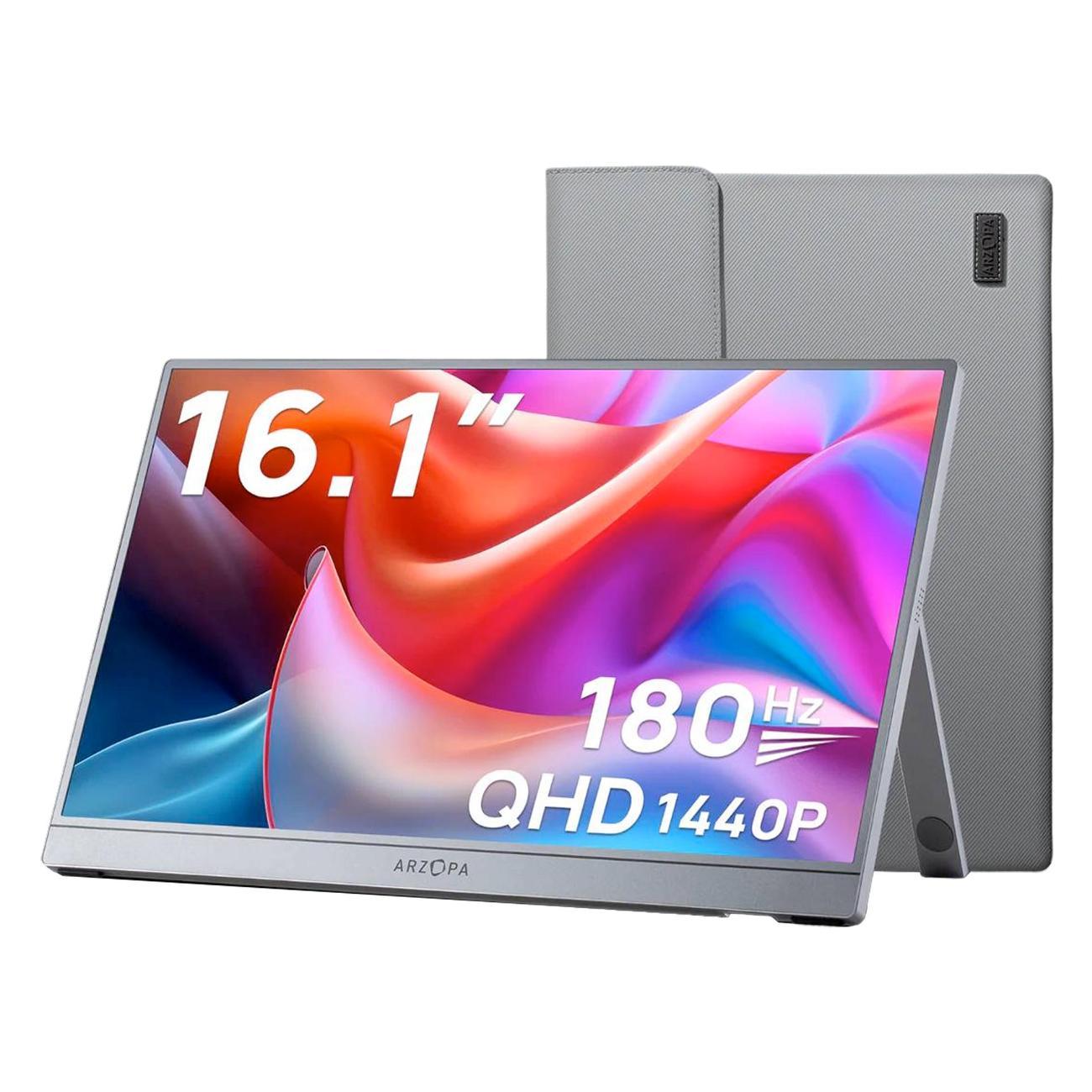 ARZOPA 16.1" Монитор портативный ARZOPA Z3FC 16.1" 2.5K QHD 180Hz с защитным чехлом, серый, темно-серый