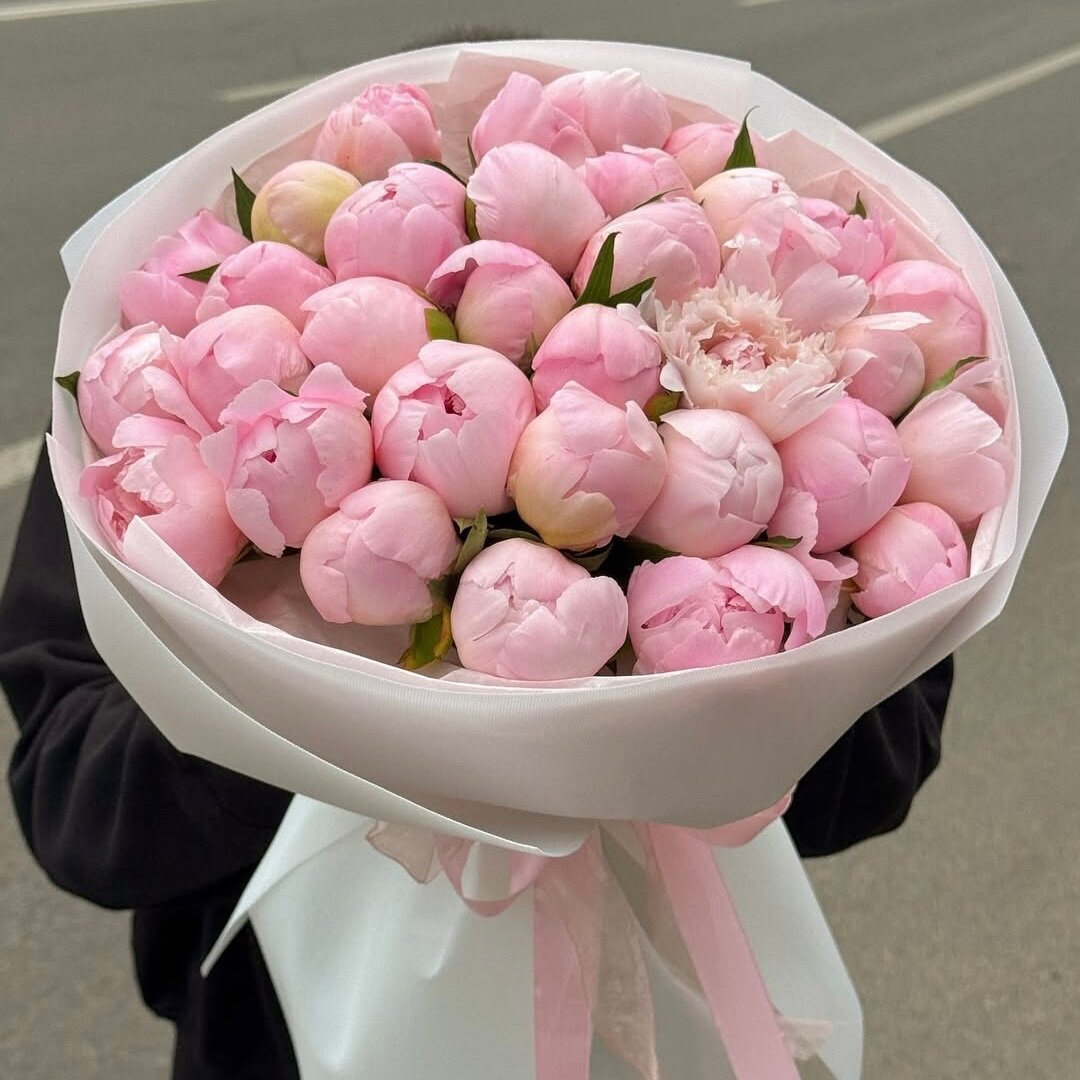 Букет из розовых пионов 27 шт, красивый букет цветов, шикарный, премиум цветы, премиум букет