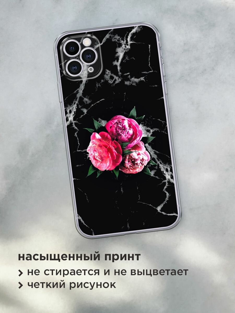 Чехол на Apple iPhone 11 Pro / Айфон 11 Про с принтом "Букет на черном мраморе" — фото 1