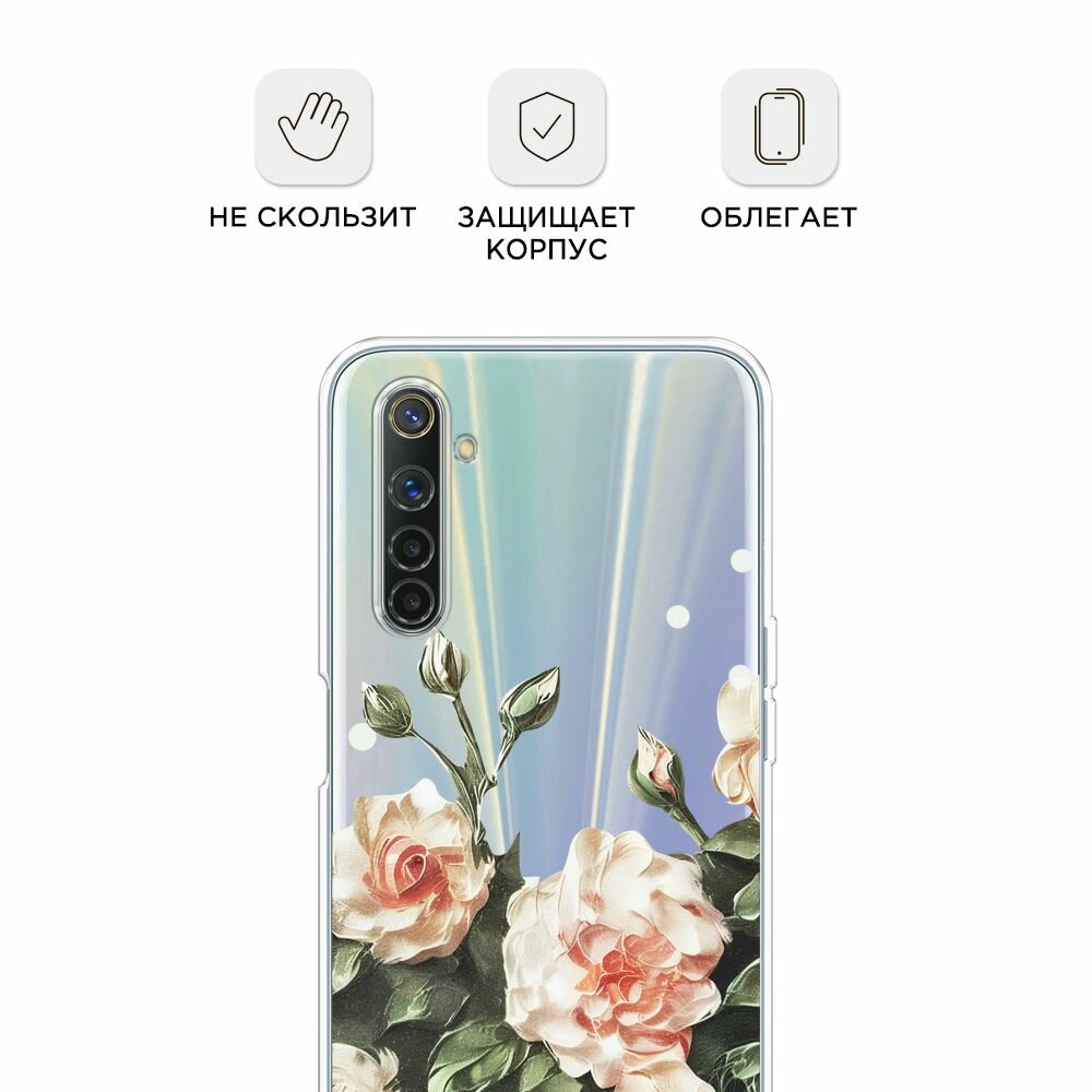 Чехол на Realme 6 / Реалми 6 с принтом Цветочная картина 2, прозрачный — фото 1