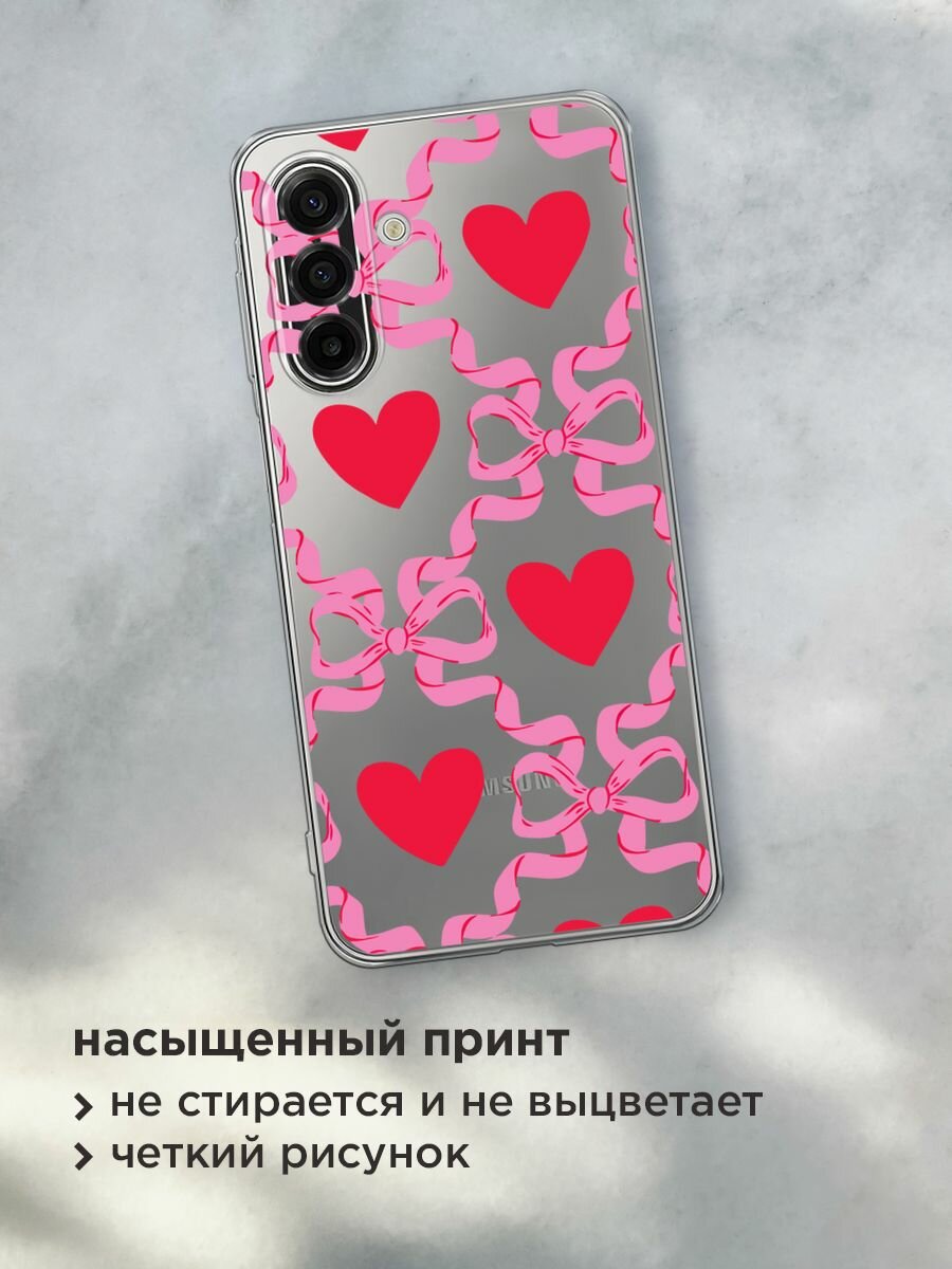 Чехол на Samsung Galaxy A17/A18 / Самсунг А17/А18 с принтом "Hearts and ribbons 2 - 14 февраля", прозрачный — фото 1