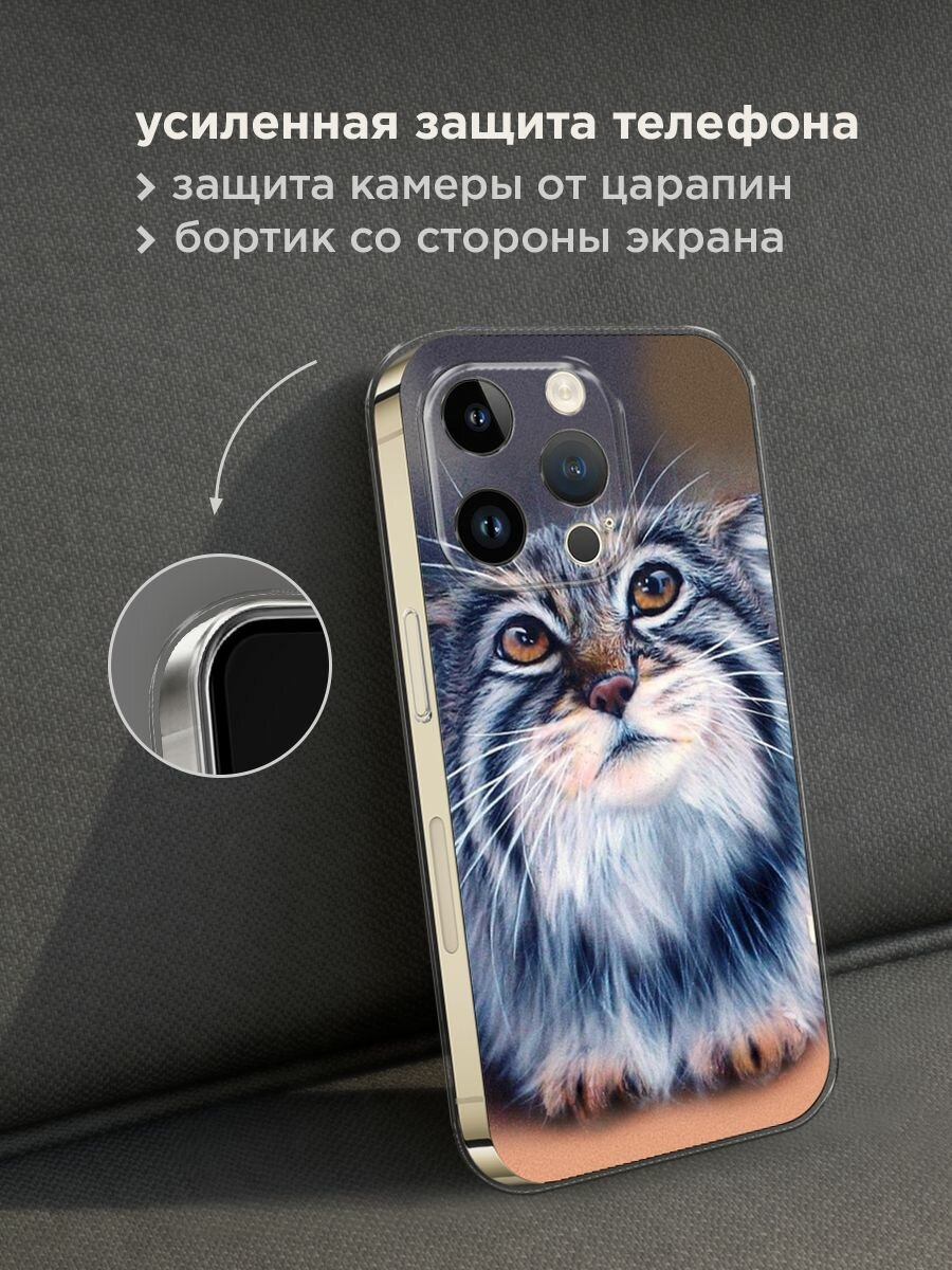 Чехол на Apple iPhone 14 Pro / Айфон 14 Про с принтом "Кот манул 2" — фото 1