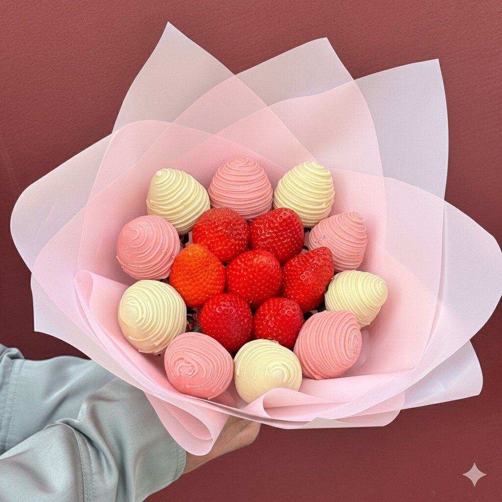 Букет из клубники в бельгийском шоколаде 19 шт в подарочной упаковке