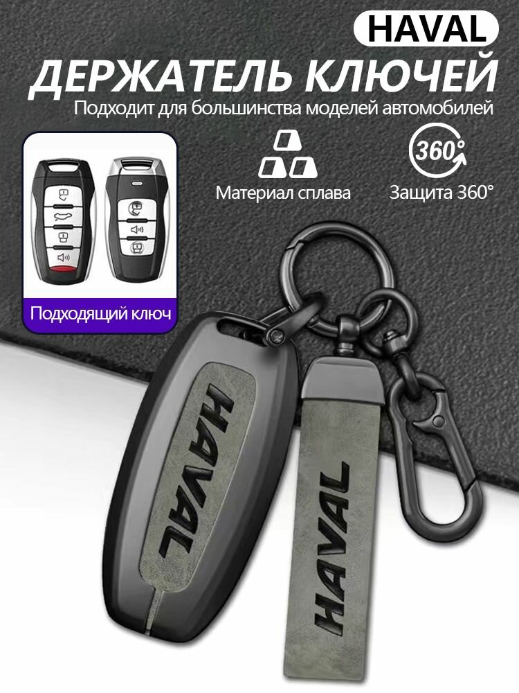 Чехол для ключа HAVAL F7, F7x, H6, H9, M6, Jolion, Dargo — металлический корпус и кожаный ремешок для защиты и стиля