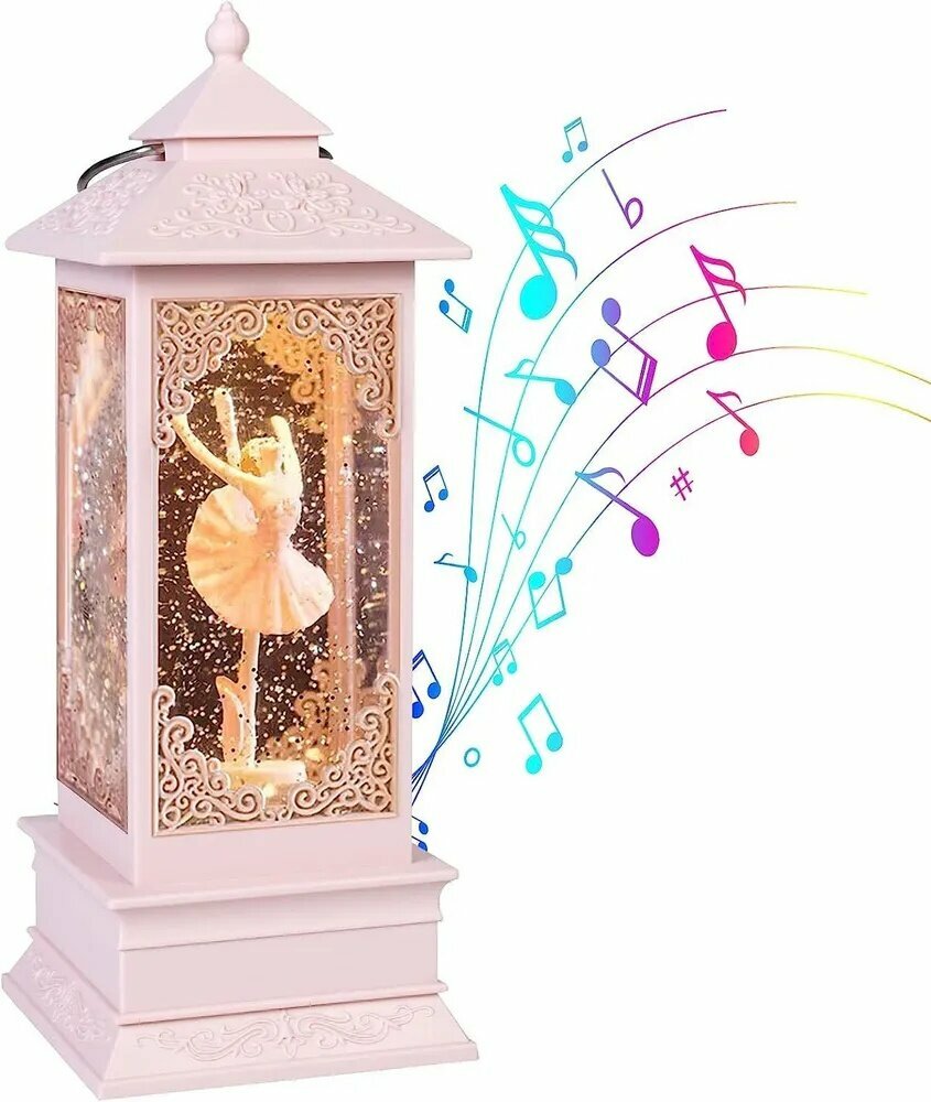 Вращающаяся статуя Балерина, музыкальная шкатулка, со светом, розовая