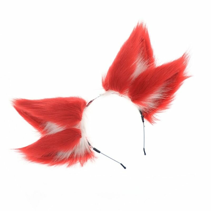 Повязка на голову с ушами из девятихвостого лисьего зверя-красная