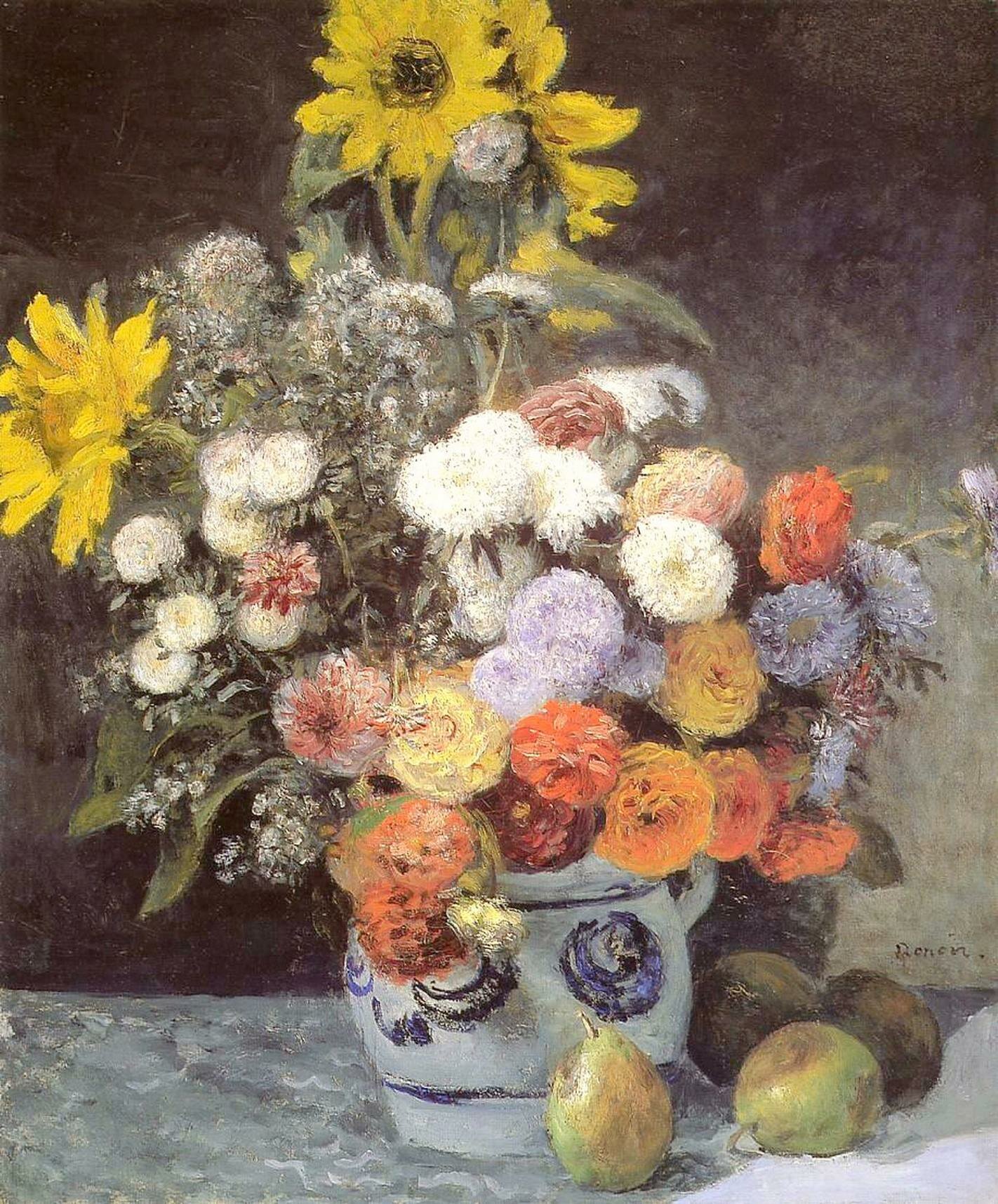 Картина Ренуара Огюста Смешанные цветы в глиняном горшке 1869 50х60 см