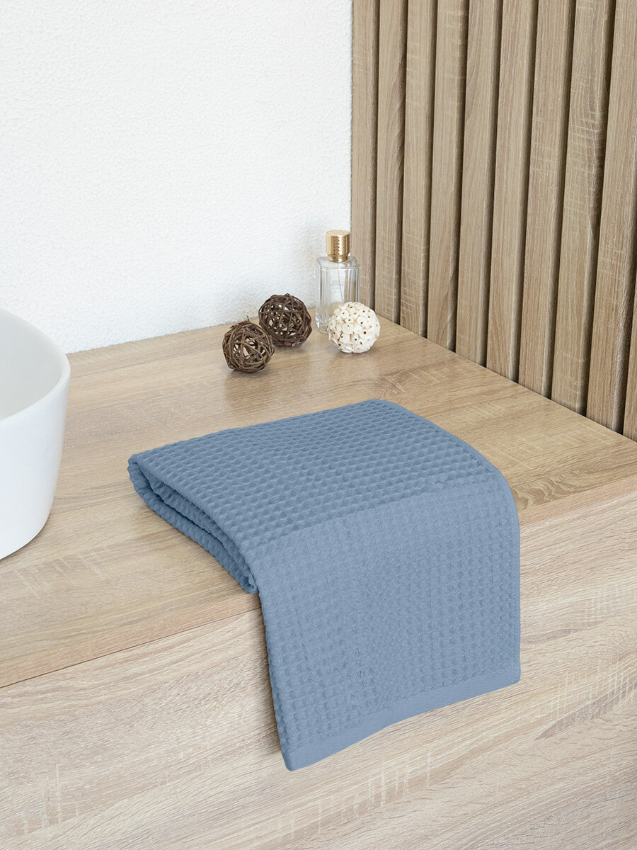 Полотенце банное вафельное DeNASTIA 50x90 см, 100% хлопок, синий, D100436