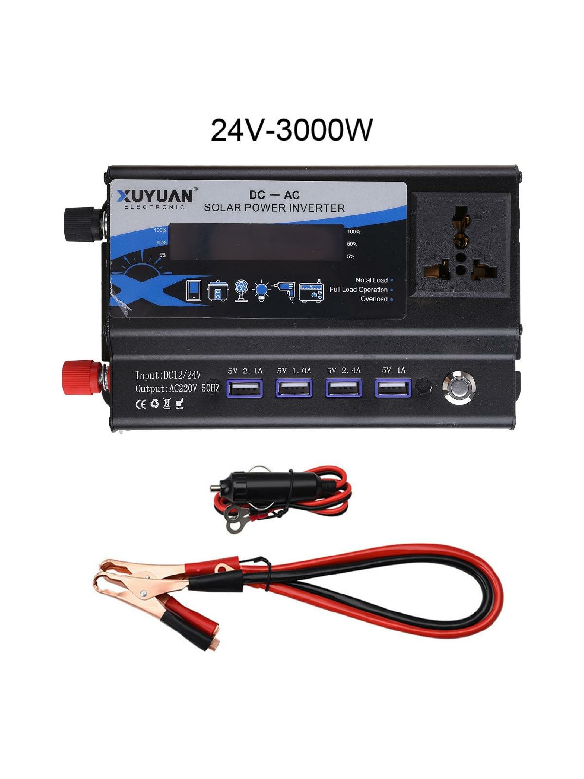 Модифицированный Синусоидальный Инверторный Дисплей Преобразователя Частоты 12V/24V с 4 USB-портами