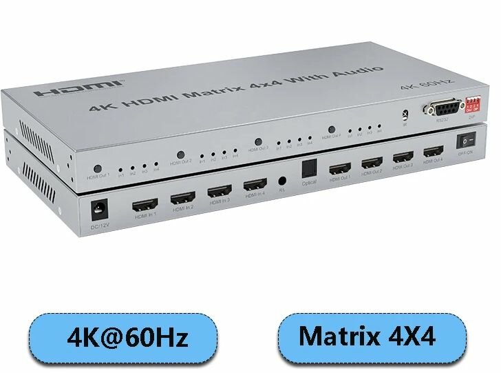 Матричный коммутатор HDMI 4 на 4, hdmi v.2.0, 4kx2k