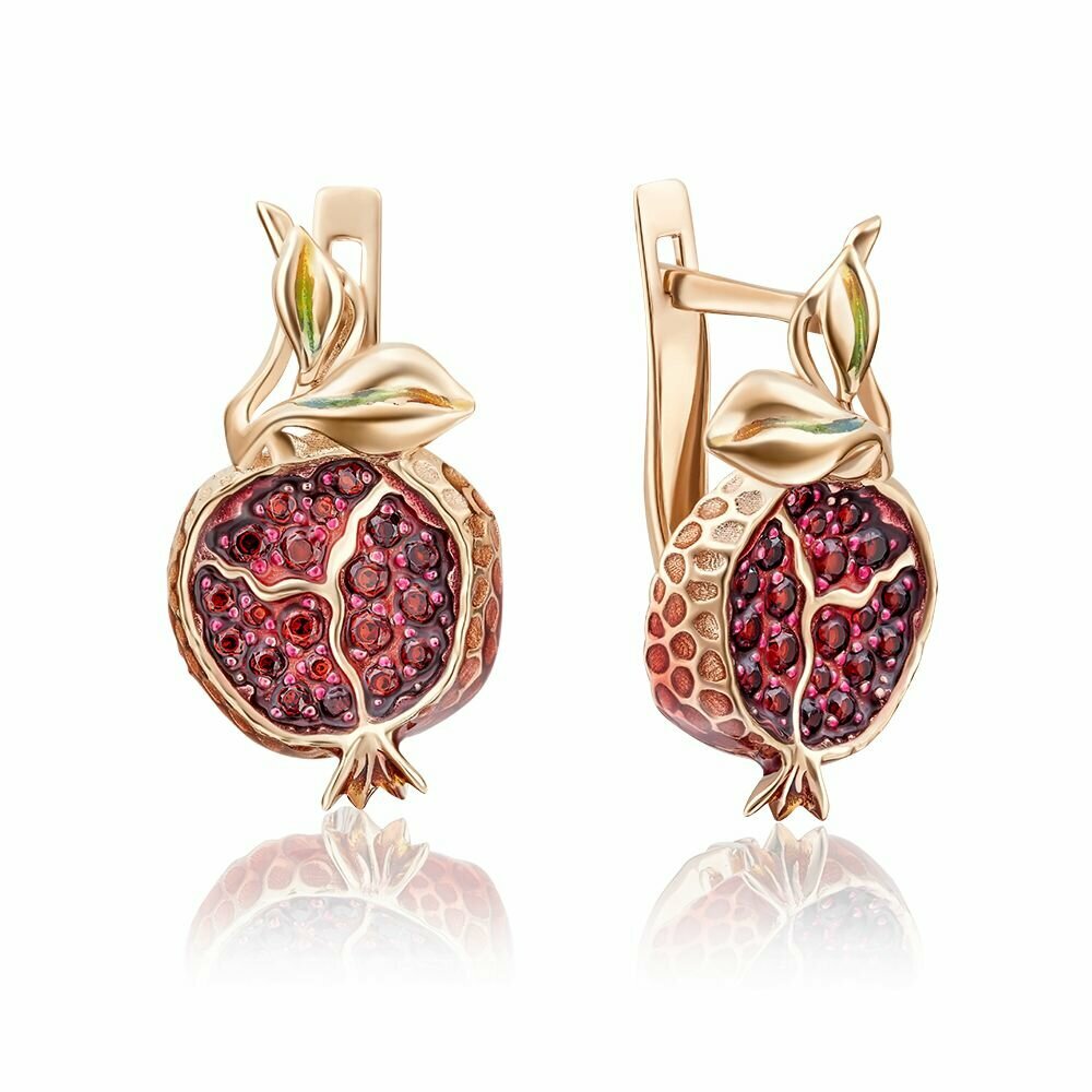 Серьги, красное золото, 585 проба, гранат, эмаль
