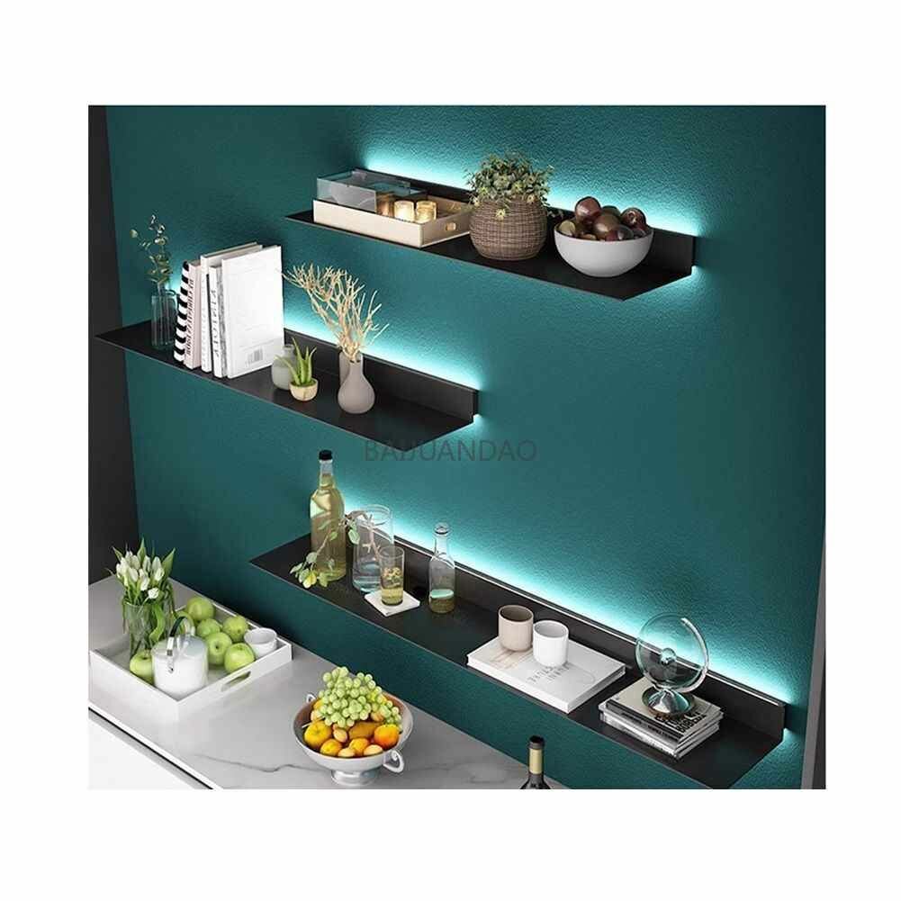 1 шт. плавающие настенные полки, полки из алюминиевого сплава, встроенные светящиеся светодиодные фонари
