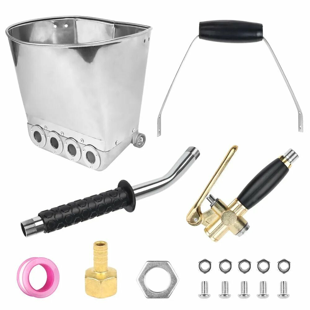 Хоппер ковш штукатурный, пневмоковш для обработки стен (объём 3,5л) нерж.4 больших сопла и разборная конструкция, для покраски стен и потолков, напольных покрытий