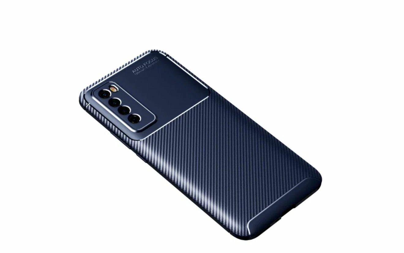 Чехол панель-бампер MyPads для Realme X50 5G из прочного силикона с матовой отделкой под карбон, синий