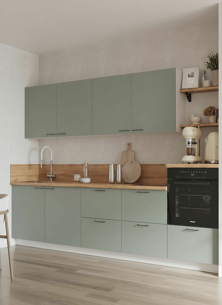 ARNIKA Кухонный гарнитур со столешницей "Дакия" 3м х цвет олива (зеленый), фасад Эмаль