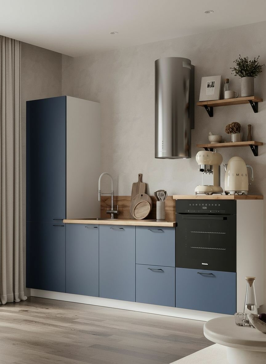 ARNIKA Кухонный гарнитур со столешницей "Дакия" 2,55м х 2,4м, цвет ежевика (синий), фасад пленка ПВХ