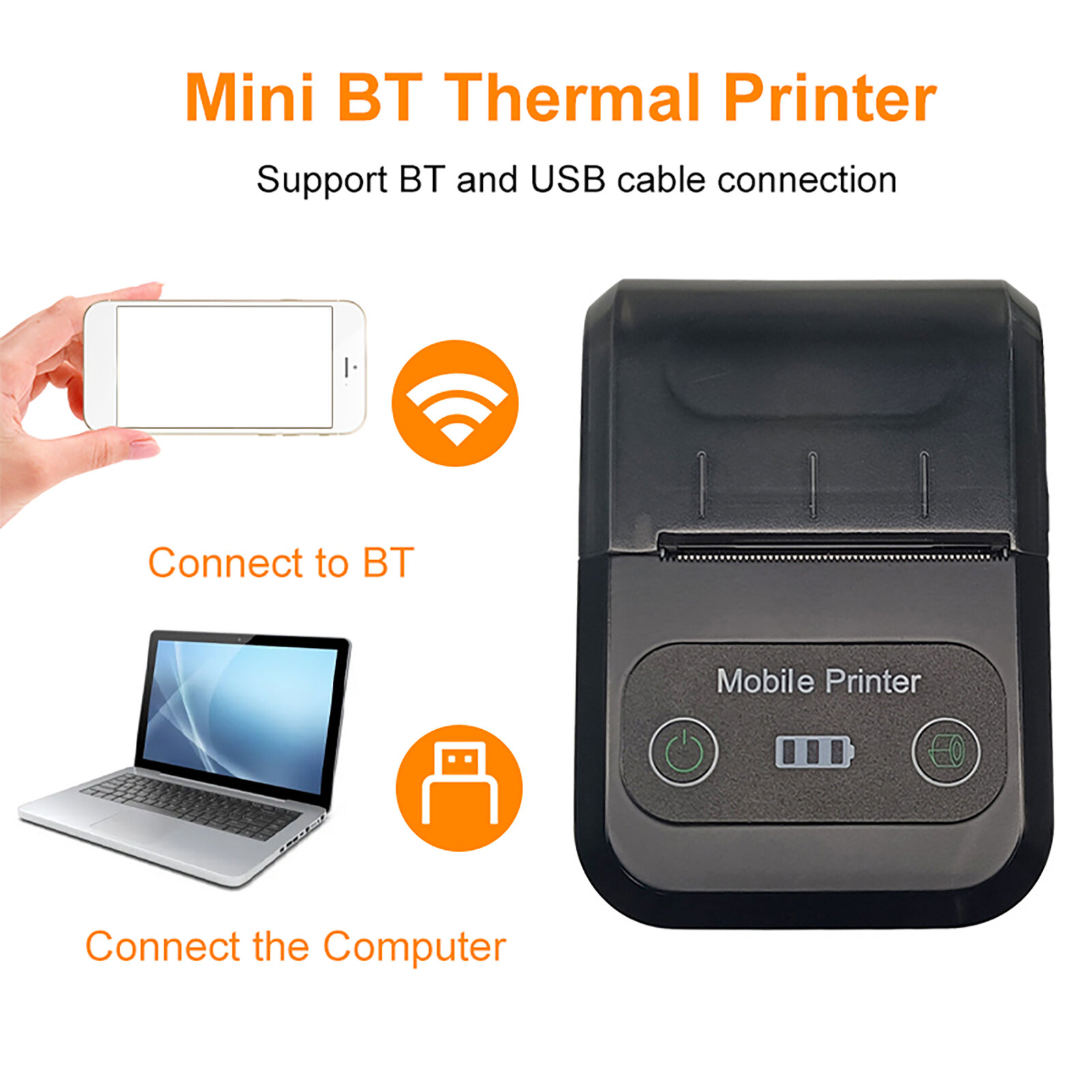 Портативный BT Термальный Чековый Принтер 58 мм 2 Дюймов Мини BT Принтер Термальный Чековый Мобильный Принтер Перезаряжаемый для Мобильного POS Ресторана Розничного Магазина