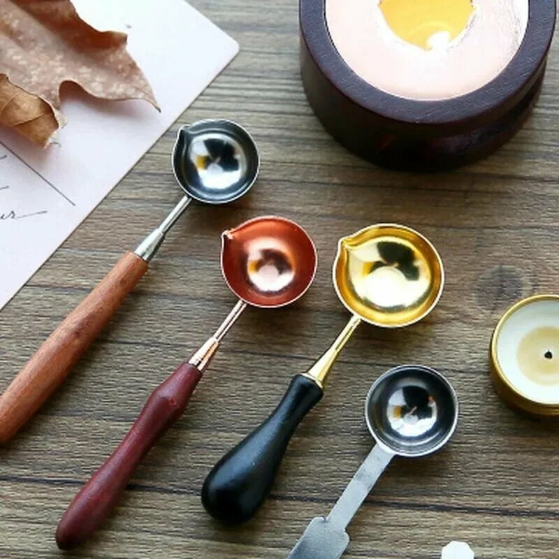 Ретро ложка для сургуча, деревянная ручка и металлическая головка, равномерное нагревание воска, для декора и хобби, 1 шт