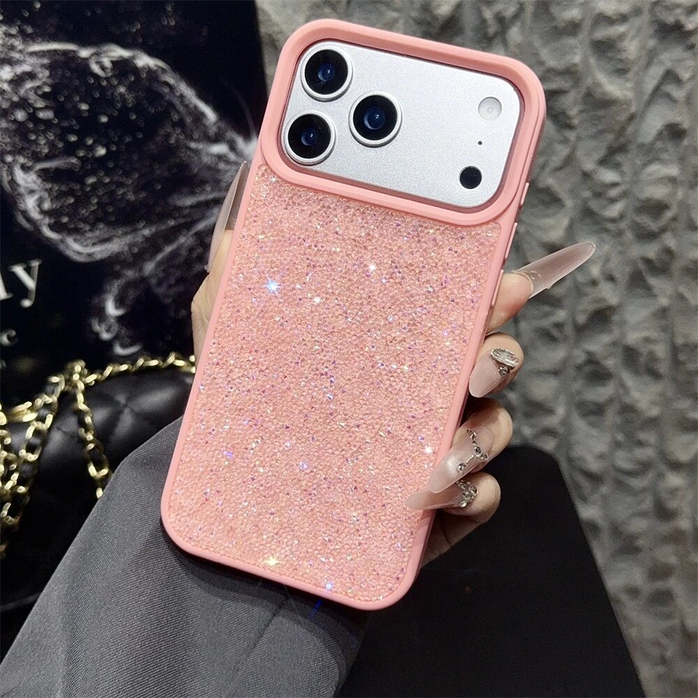 Розовый чехол с блестками для iPhone 14