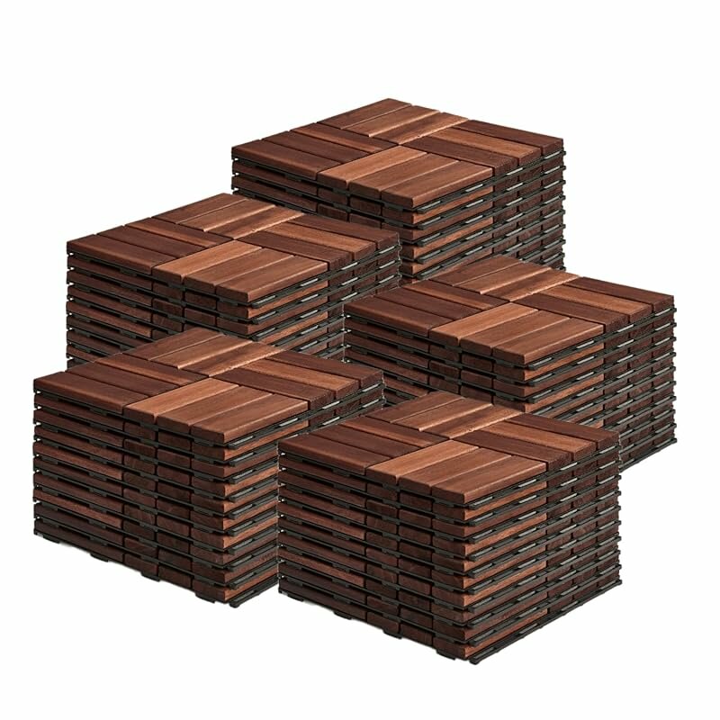 Террасная плитка, подходящая для любых погодных условий -на балконах, во дворе, внутри и снаружи (крестовидный узор из золотистого тика, 35 штук-)