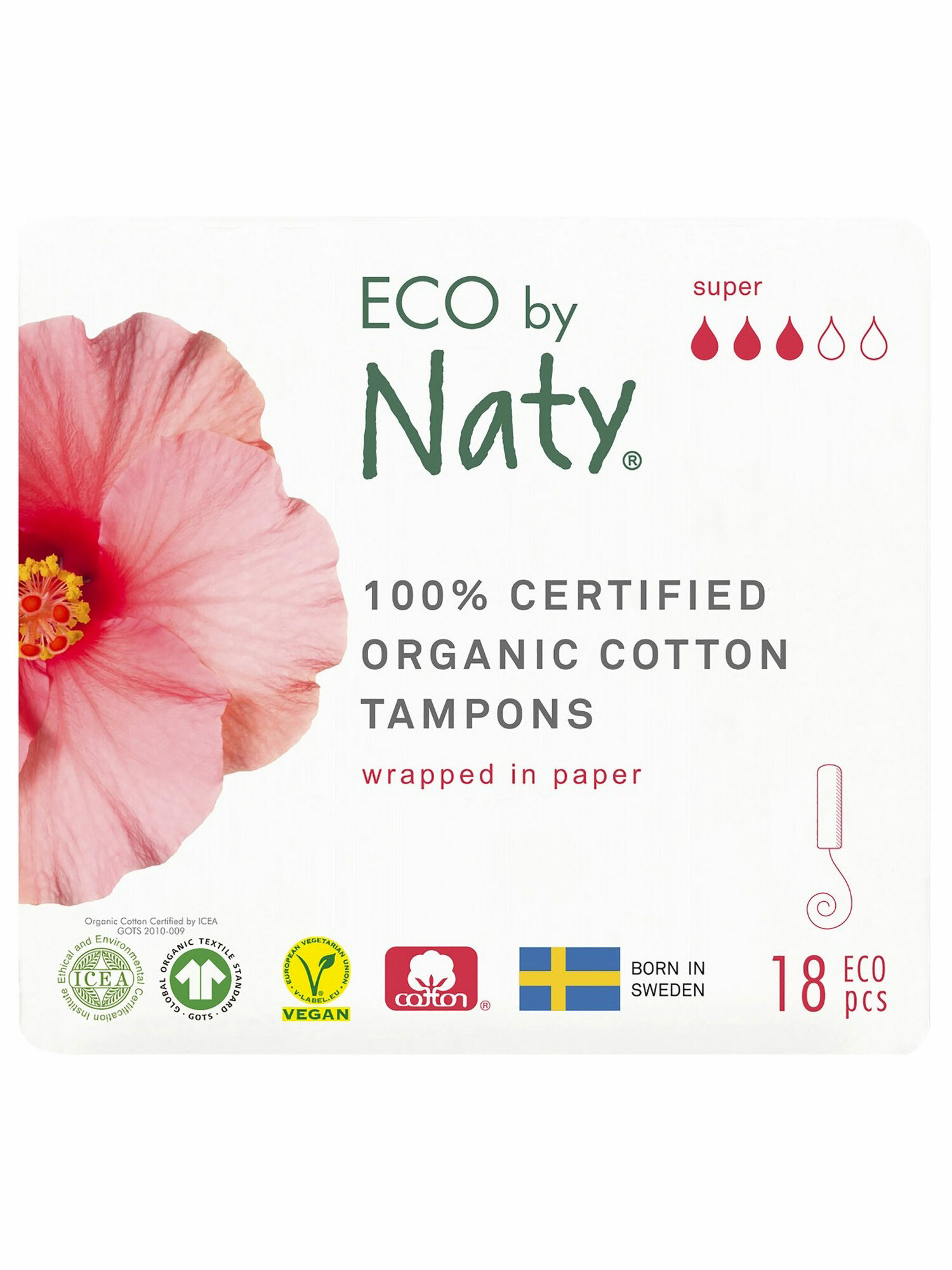 Органические гигиенические тампоны Eco by Naty Super, 3 капли, 18 шт