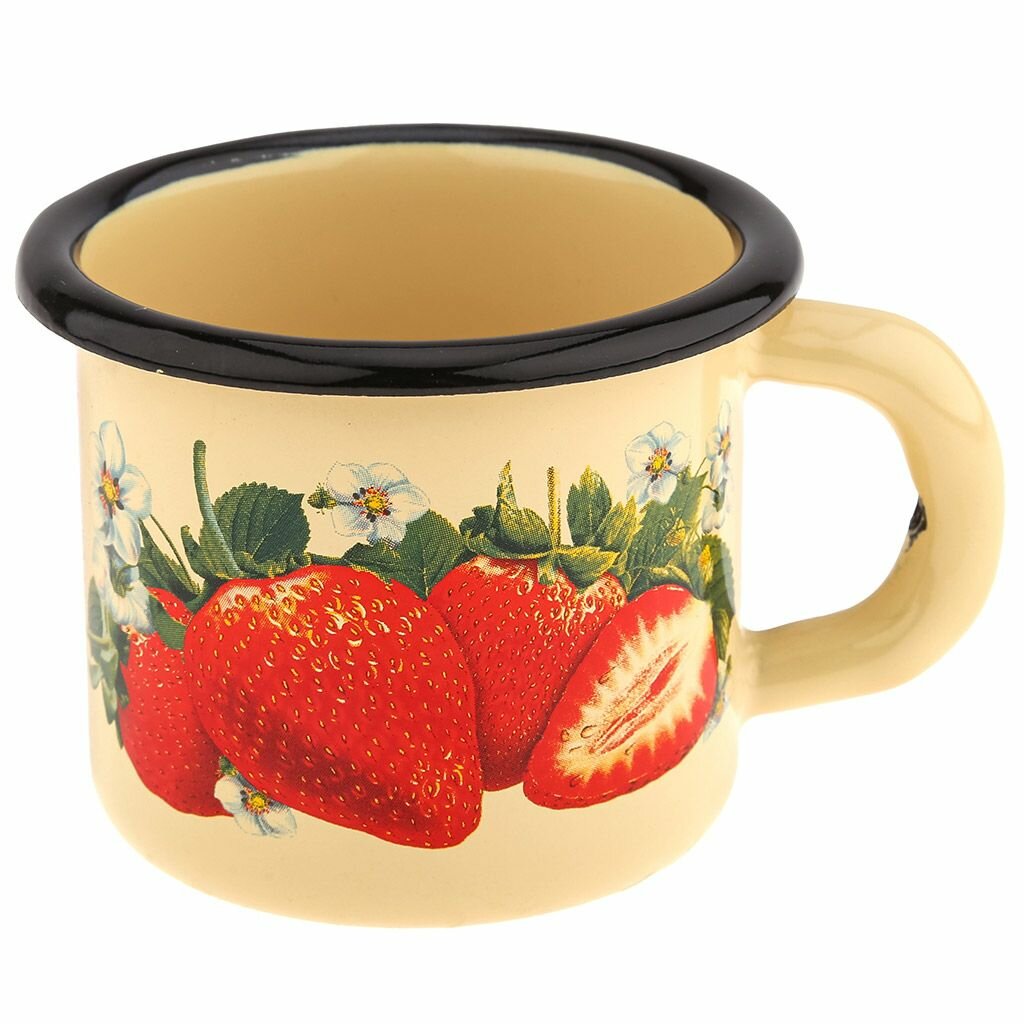 Кружка эмалированная Домашняя Мода эмалированная "Клубника садовая", 250 мл, диаметр 7 см, высота 7 см, кремовый (1с1с)