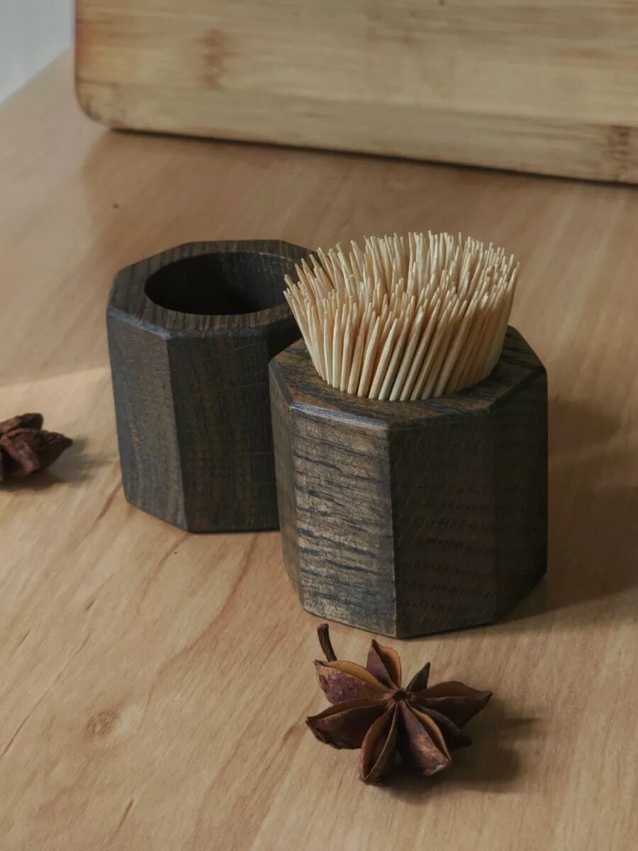 Подставка для зубочисток Domus Horomus, ручная работа, дуб, черный, 2 шт.