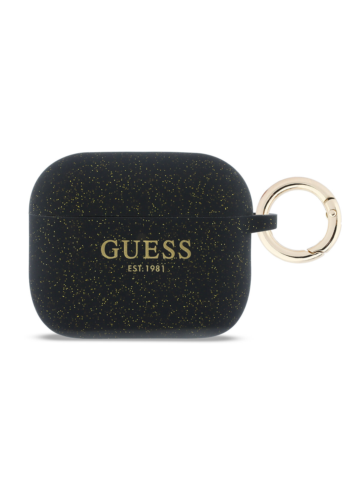 Чехол Guess для Airpods Pro 3, силиконовый с вкраплением блесток, с кольцом-карабином, черный