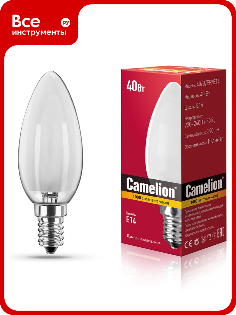 Электрическая лампа накаливания с матовой колбой MIC Camelion 40/B/FR/E14, 9864