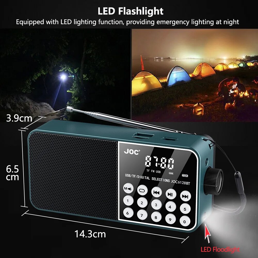 FM-радио Портативный перезаряжаемый динамик Bluetooth USB TF MP3-плеер со светодиодной подсветкой Разъем для наушников 3,5 мм Наружный Радио FM-приемник