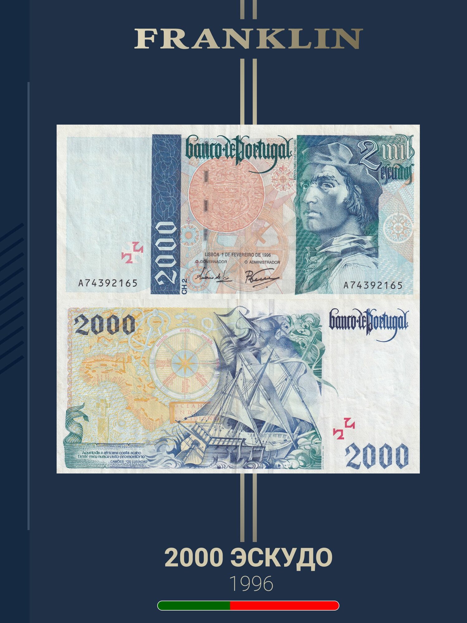 Банкнота Португалия 2000 эскудо 1996 год (VF) Pick 189b.4