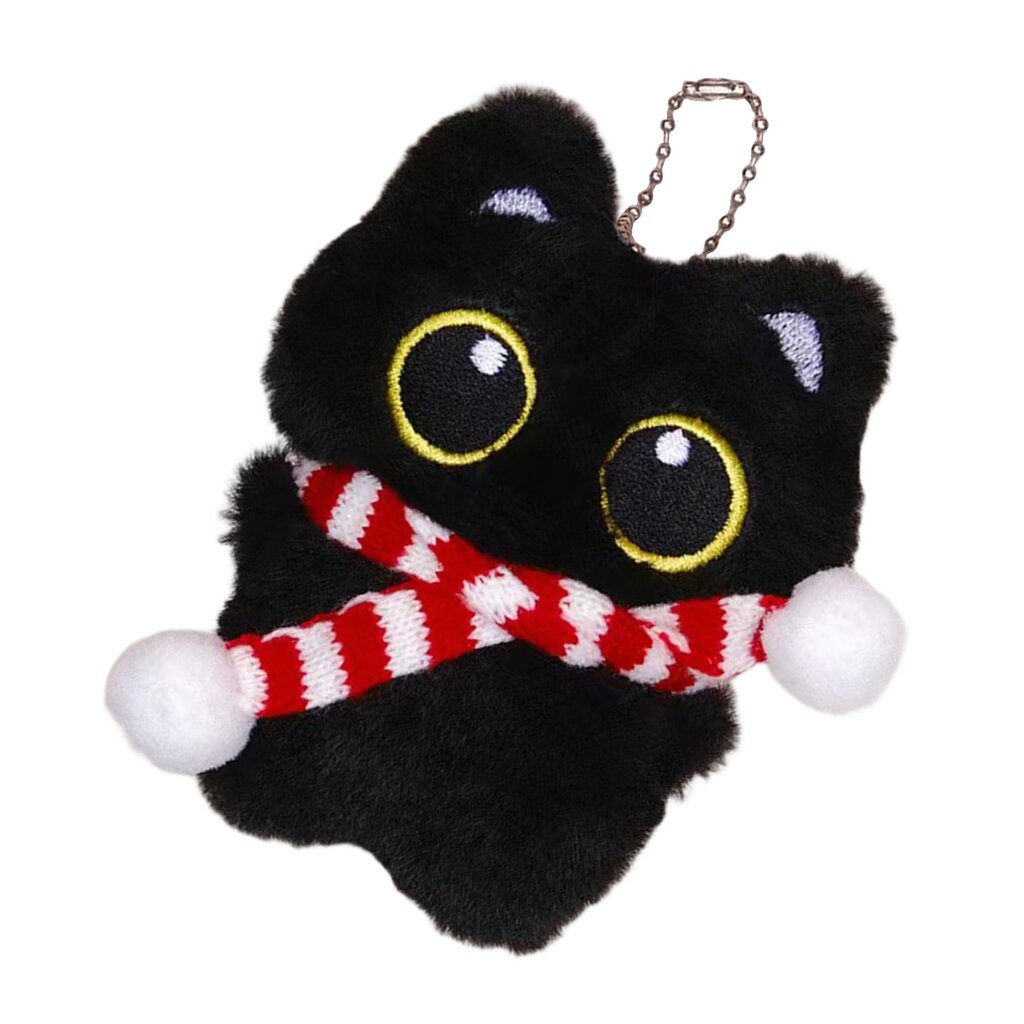 Black Kitten Bells Charm Keyring Plush Toy Bags Christmas Tree Hanging Accessory