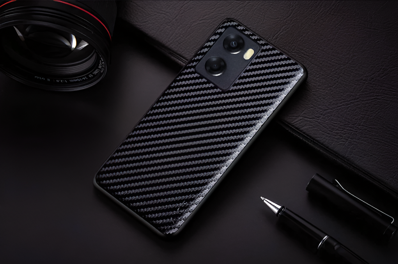 Чехол панель-бампер MyPads «Carbon» из силикона для OPPO A57s / OPPO A57 4G 2022 / OPPO A77 4G 2022 «под карбон» черная