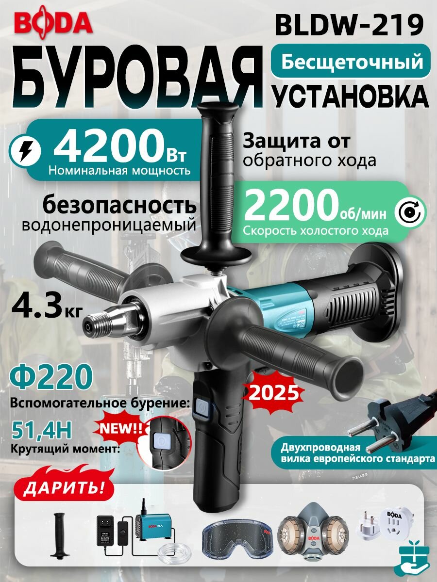 Дрель, BODA, BLDW-219, Производитель источника, бесщеточное, Электронное сцепление, С адаптером для пылесоса