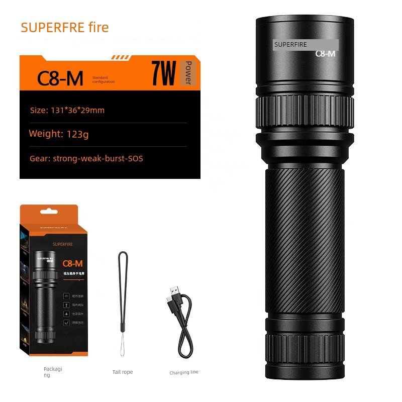 SupFire C8-M Светодиодный фонарик 7 Вт с встроенным аккумулятором, перезаряжаемый, портативный для дома