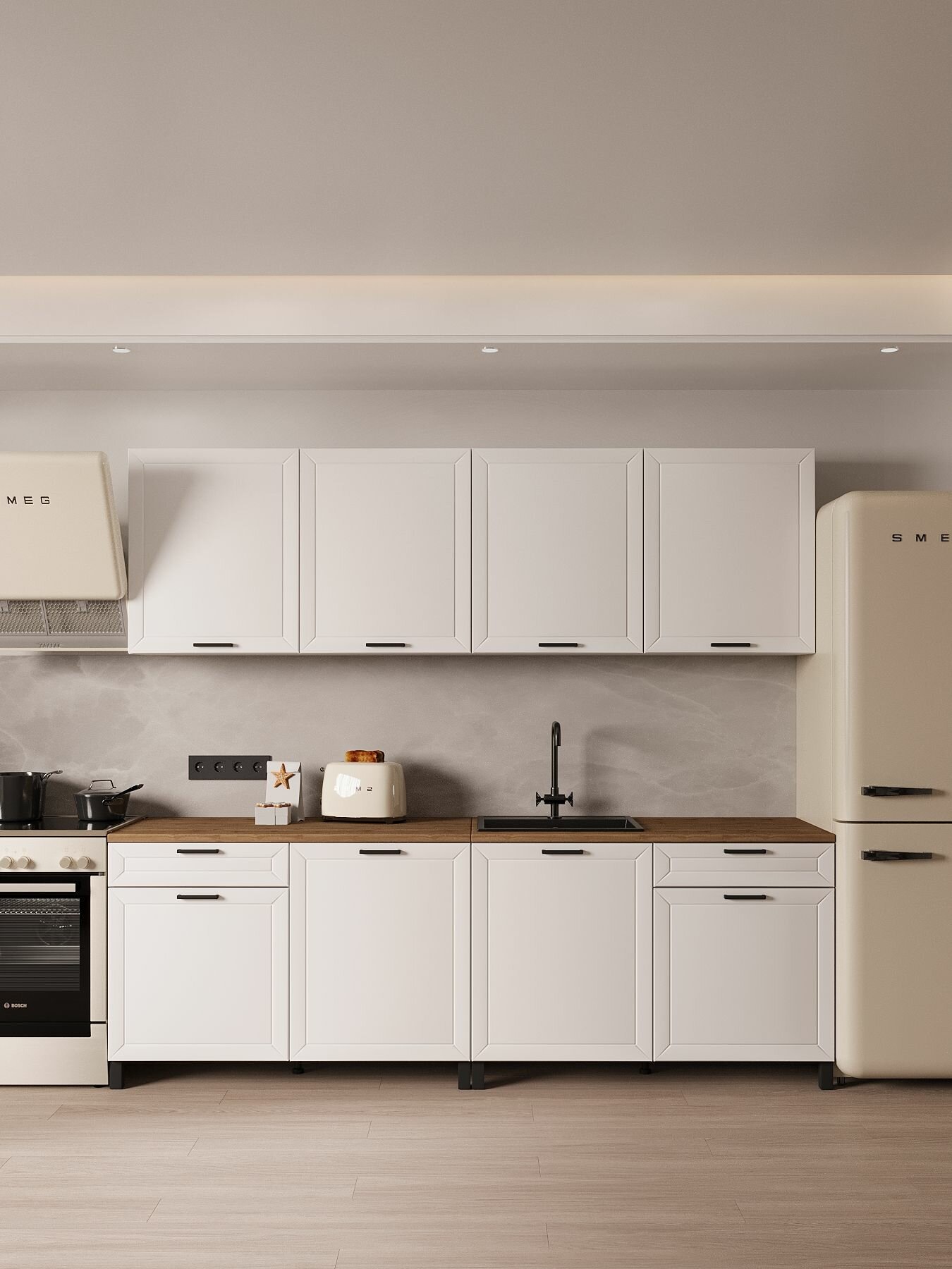 Кухонный гарнитур Мадрид 2,4м белый со столешницей