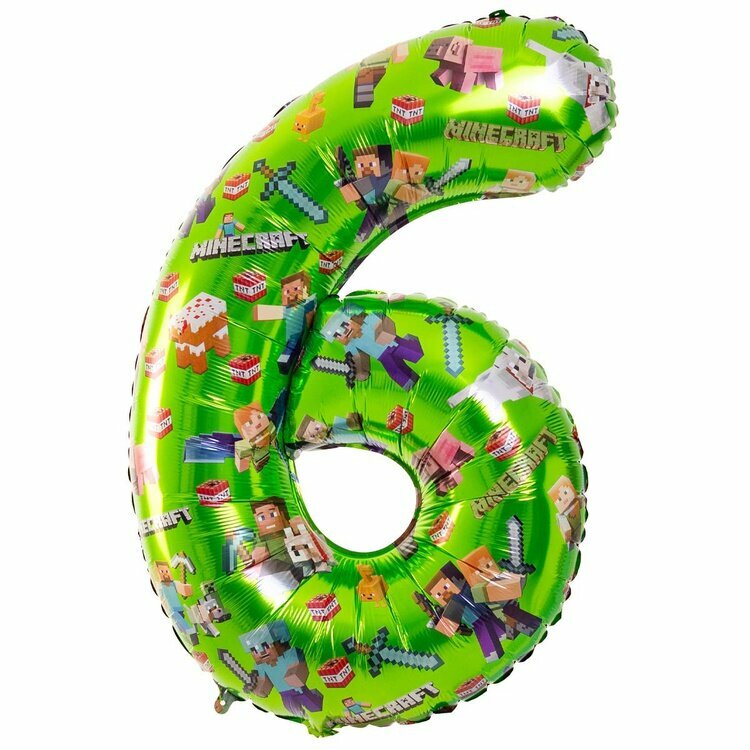 Воздушный шарик Веселая затея цифра 6, 40", человечки пиксельные